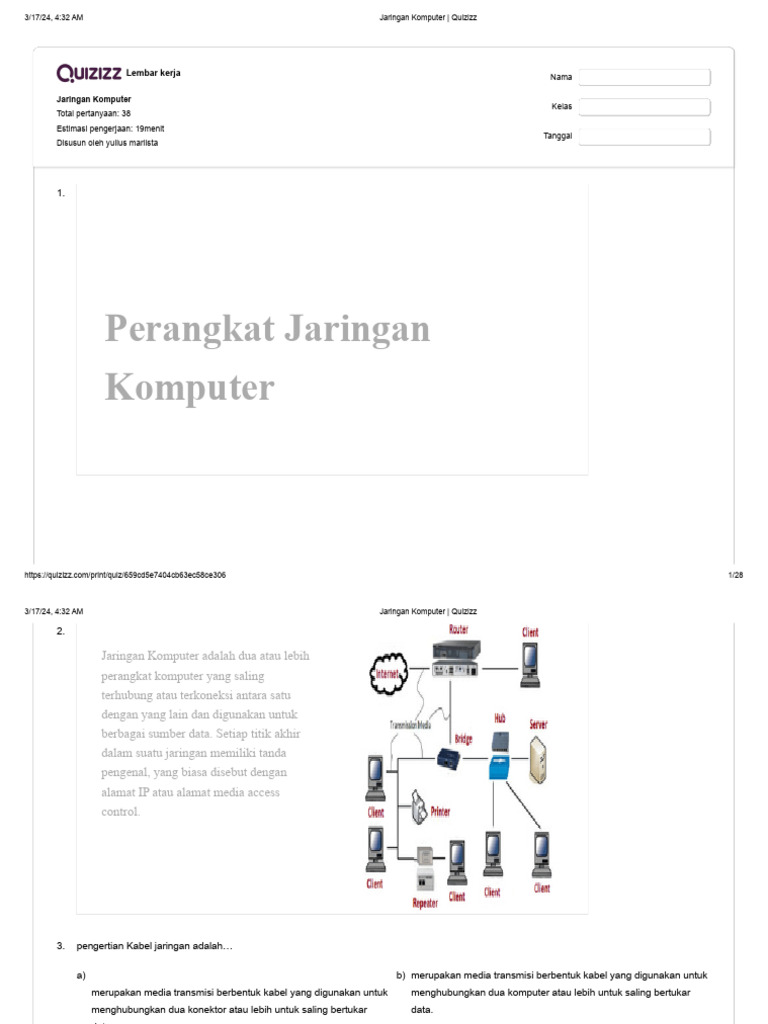 Jaringan Komputer _ Quizizz | PDF