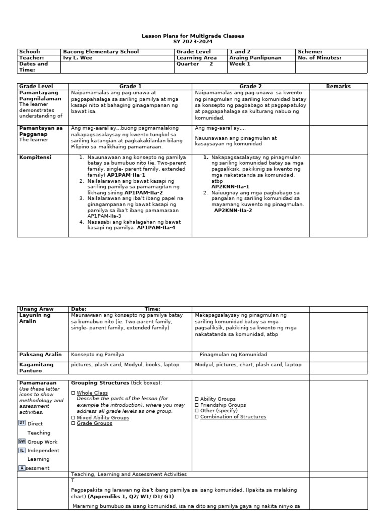 LP For Multigrade 1and 2 | PDF