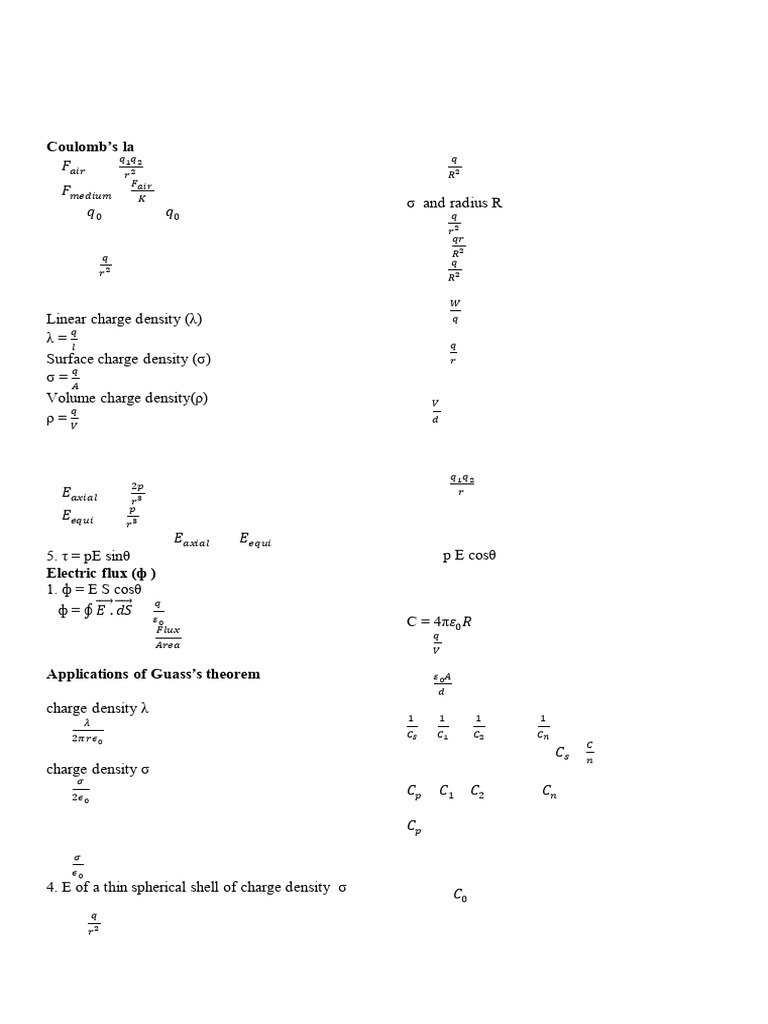 XII PHYSICS FORMULA | PDF | Capacitance | Capacitor