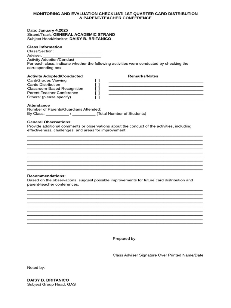 MONITORING-AND-EVALUATION-CHECKLIST-PTC | PDF