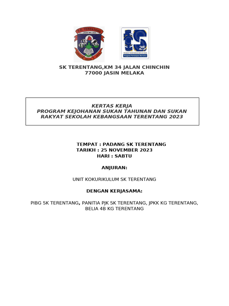 KERTAS KERJA SUKAN Dan SUKAN RAKYAT SKET 2023 | PDF