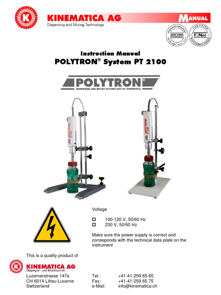 Polytron Homogenizer Manual | PDF | Power Supply | Switch