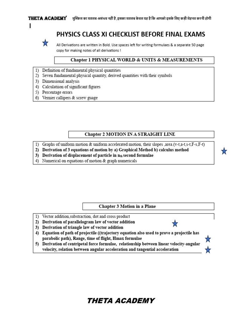 Physics Class XI Exam Preparation Guide | PDF | Force | Acceleration