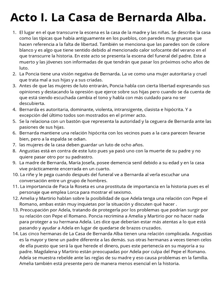 Acto I. La Casa de Bernarda Alba. | PDF