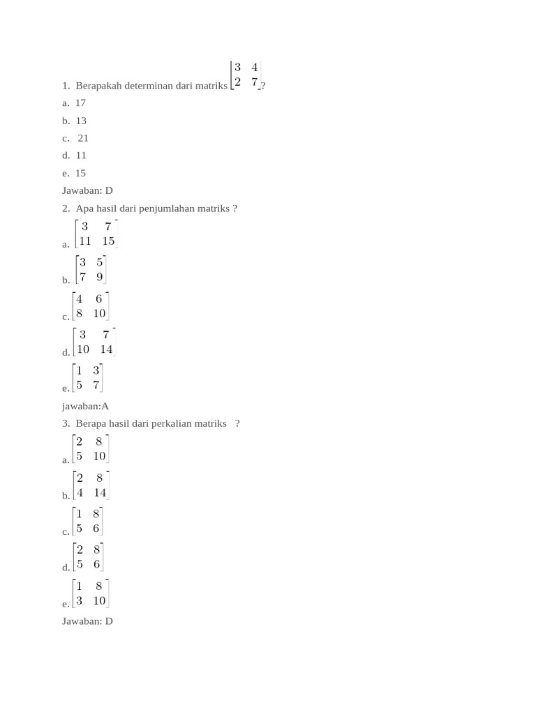 SOAL MTK MATRIX | PDF