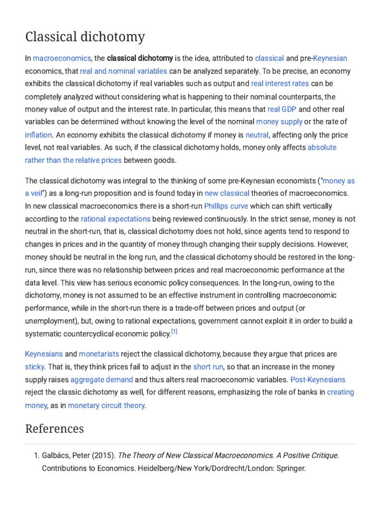 Classical Dichotomy in Economics | PDF | Macroeconomics | Long Run And ...