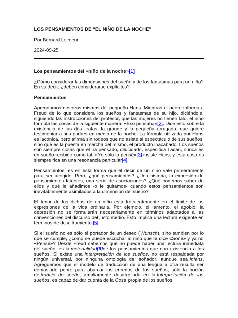 Bernard Lecoeur - El Niño de La Noche | PDF | Jacques Lacan | Sueño