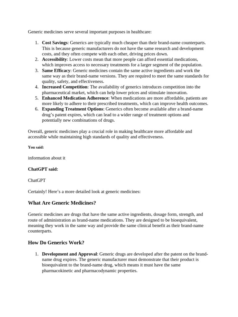 Generic Medicines Serve Several Important Purposes in Healthcare | PDF ...