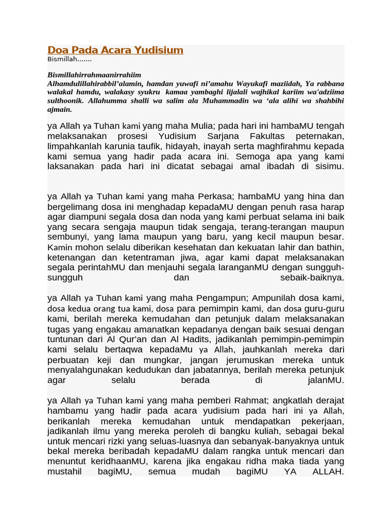 Doa Pada Acara Yudisium Fix | PDF