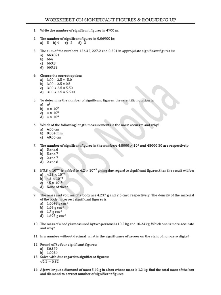 Worksheet on Significant Figures | PDF