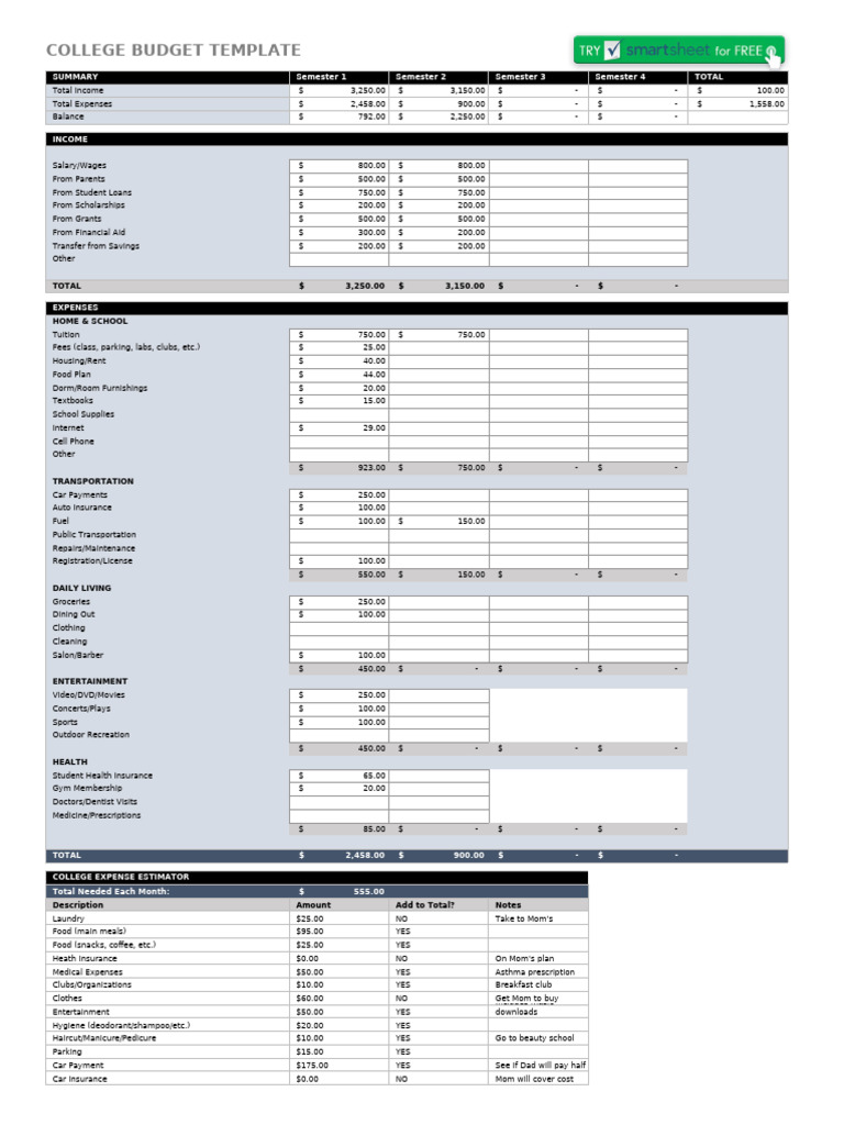 IC-College-Budget-Template-8540 | PDF | Fee