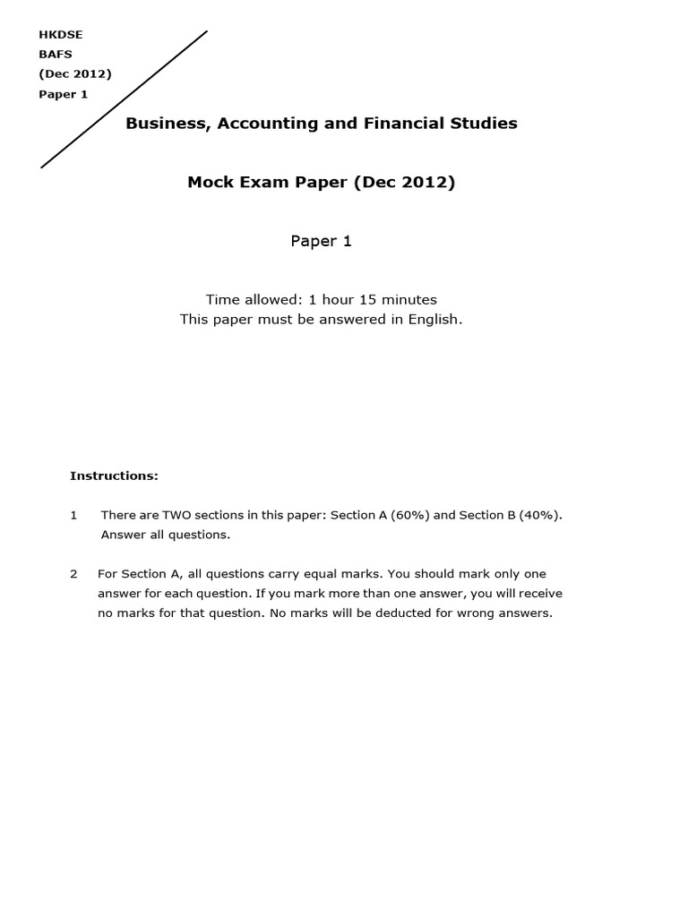 2012 Mock Paper 1 (Dec) | PDF | Debits And Credits | Private Sector
