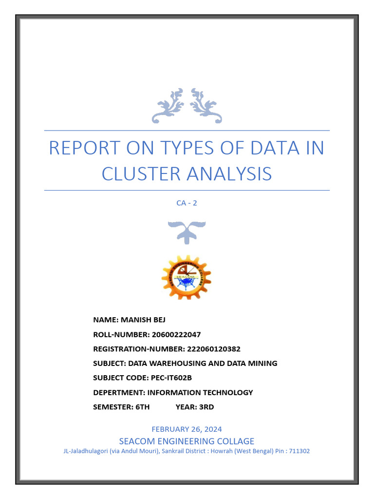 Manish Bej IT CA2 DWDM | PDF | Cluster Analysis | Categorical Variable