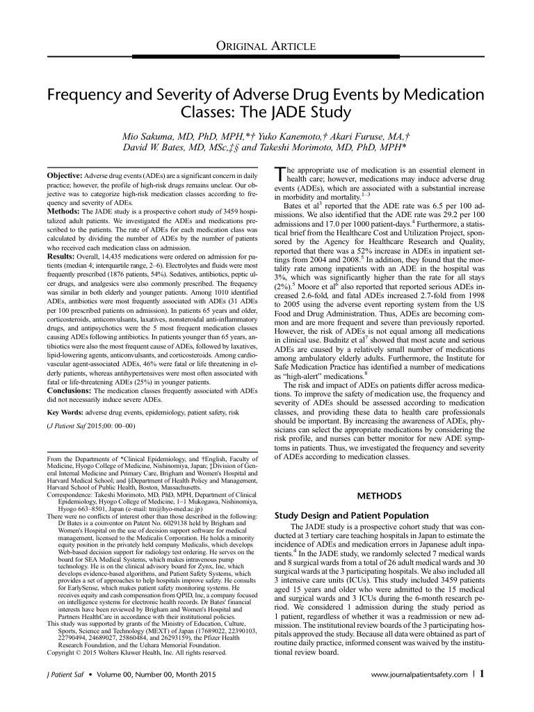 Frequency and Severity of Adverse Drug Events by Medication | PDF ...
