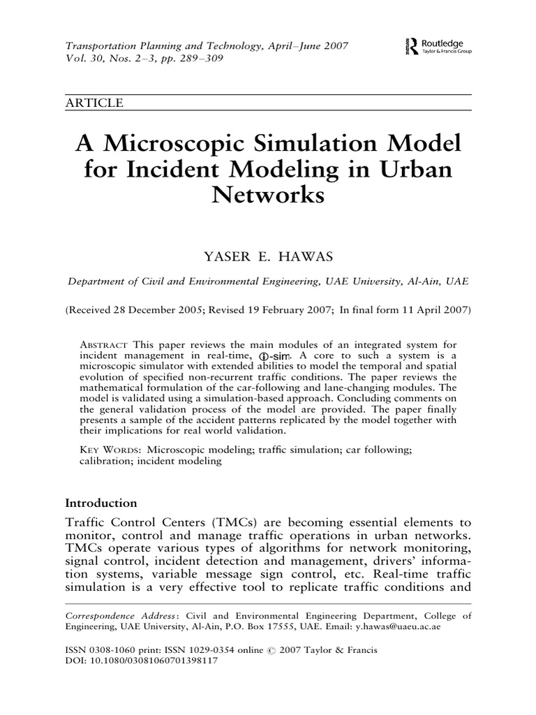 A Microscopic Simulation Model For Incident Modeling in Urban Networkss ...