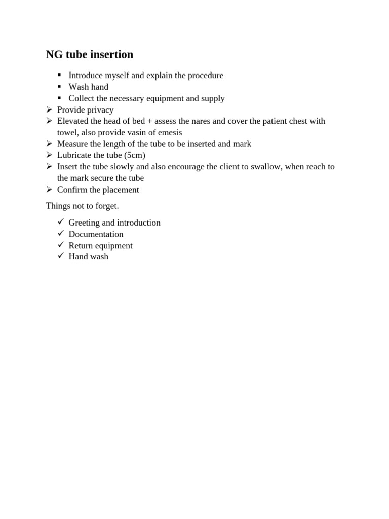 NG Tube Insertion Procedure Guide | PDF