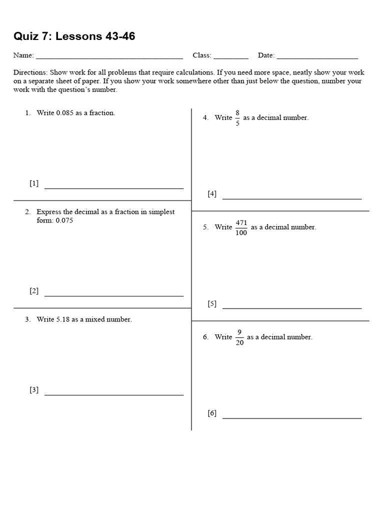 Quiz 7 - Lessons 43-46 | PDF
