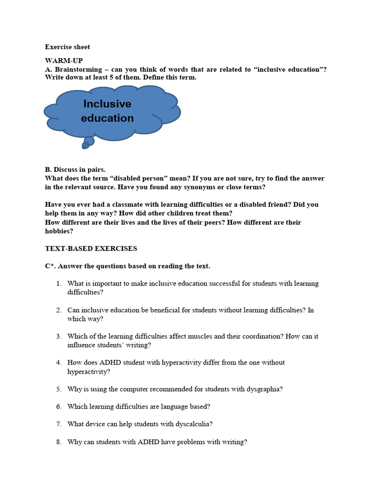 6. Worksheet 2 | PDF | Learning Disability | Attention Deficit ...