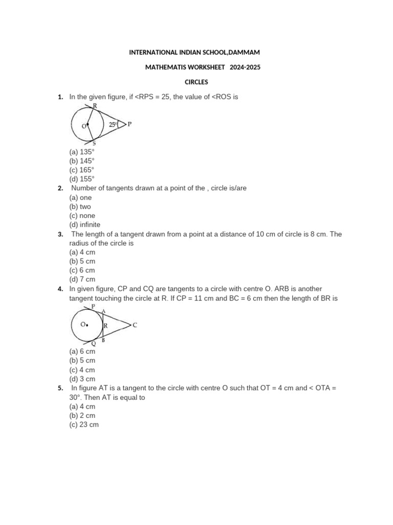 Class 5 Maths: Circle Worksheet Answers | PDF