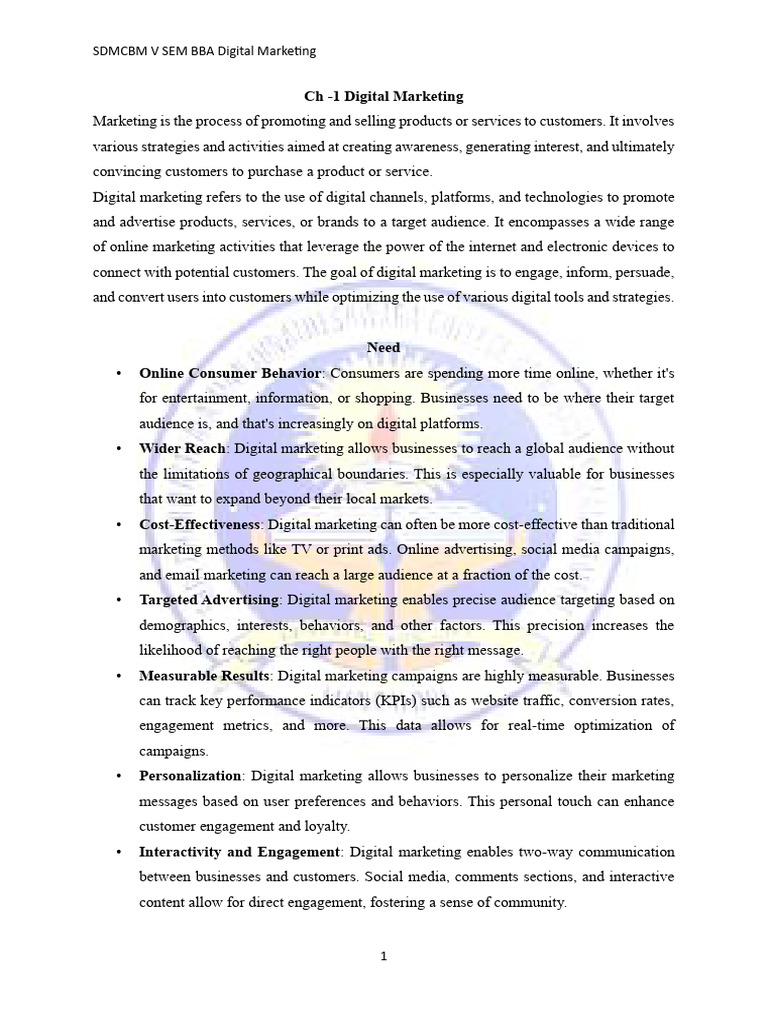 CH 1 Notes Digital Marketing New | PDF | Digital Marketing | Advertising