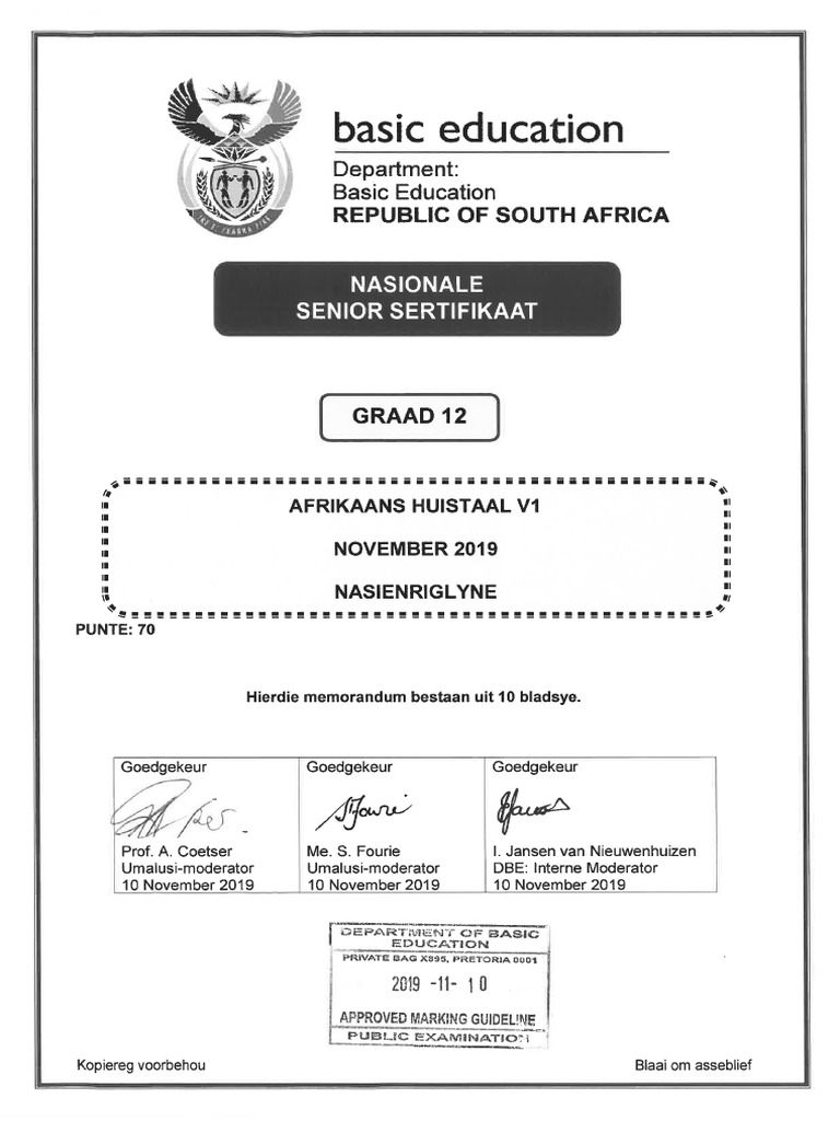 2019 Nov HT VR 1 Memo NSC FINAL MARKING GUIDELINES | PDF