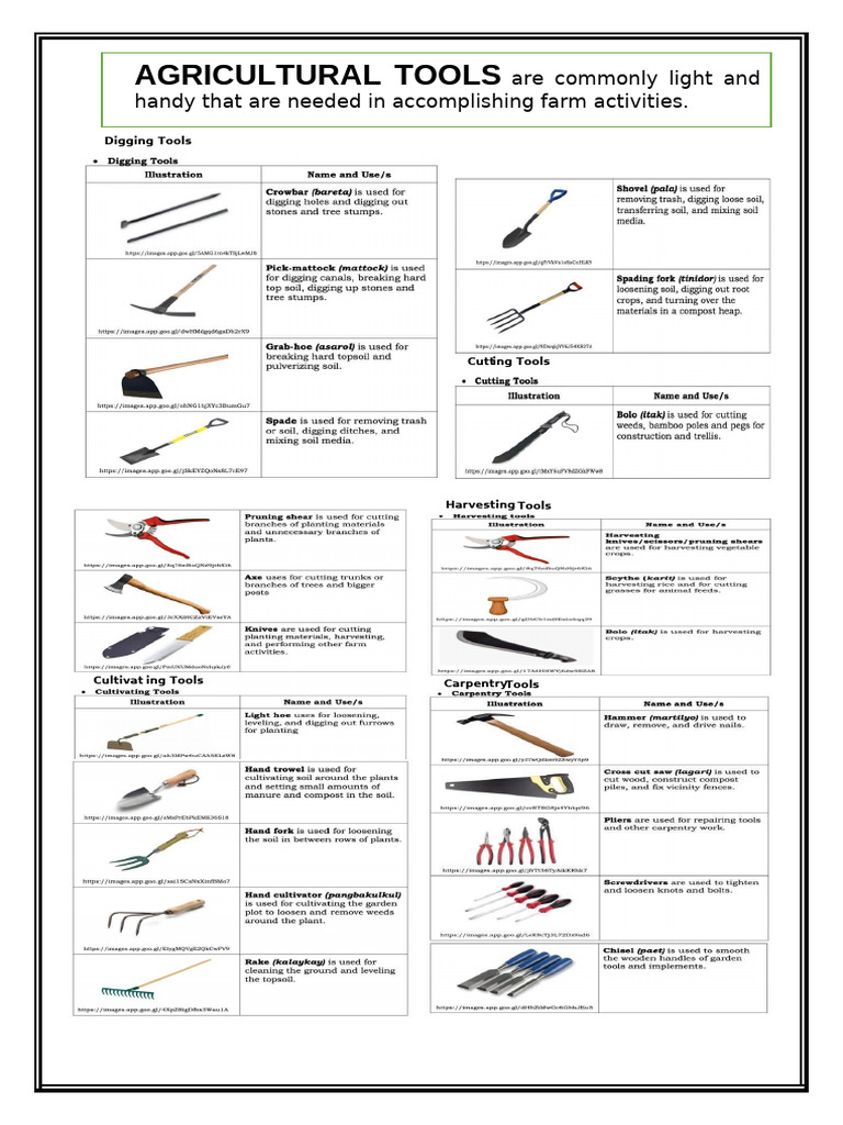 Overview of Agricultural Tools and Uses | PDF