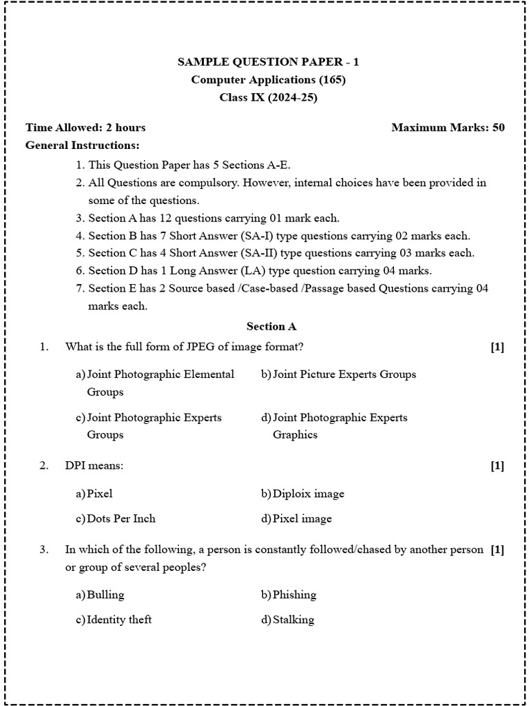 Class IX Computer Applications Exam Paper | PDF | Process (Computing ...