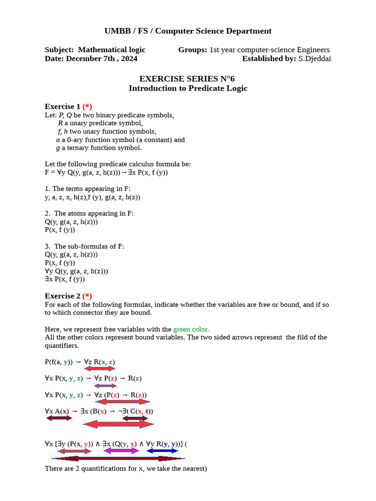 Corr Exercises Series 6 LM 24 25 | PDF | First Order Logic | Interpretation (Logic)