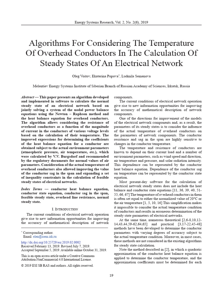 Algorithms For Considering The Temperature Of Overhead Conductors In The Calculation Of Steady