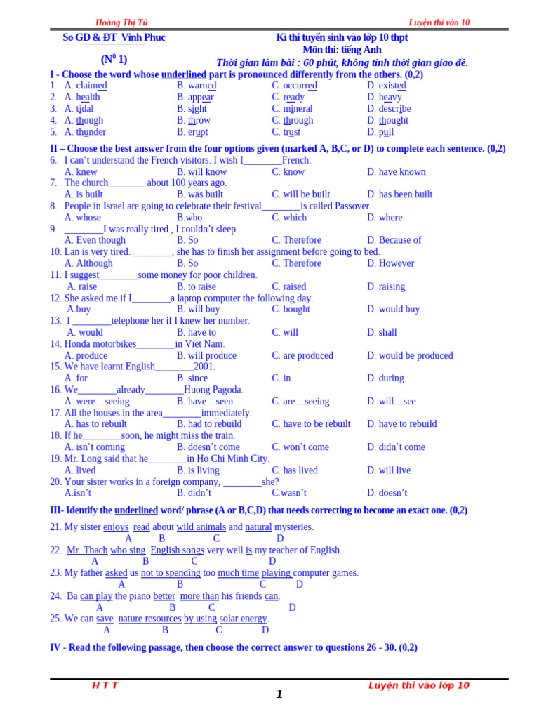 HTT- 5Đề + key thi vào 10 | PDF | Supermarket
