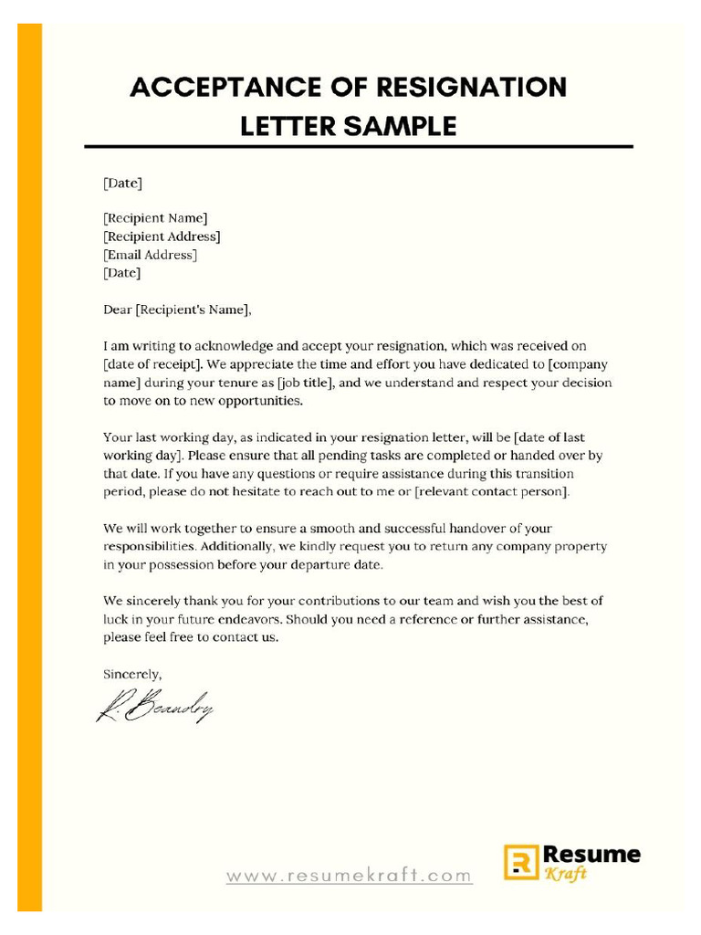 Acceptance of Resignation Letter Sample | PDF
