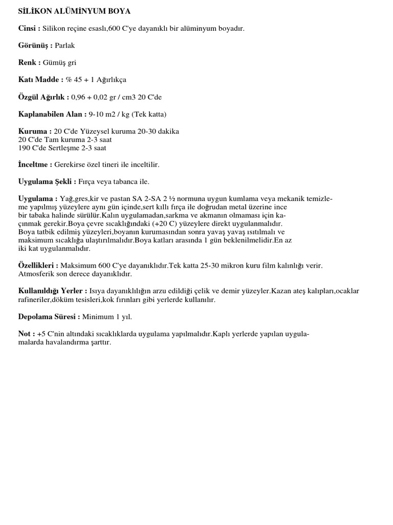 SİLİKON ALÜMİNYUM BOYA | PDF