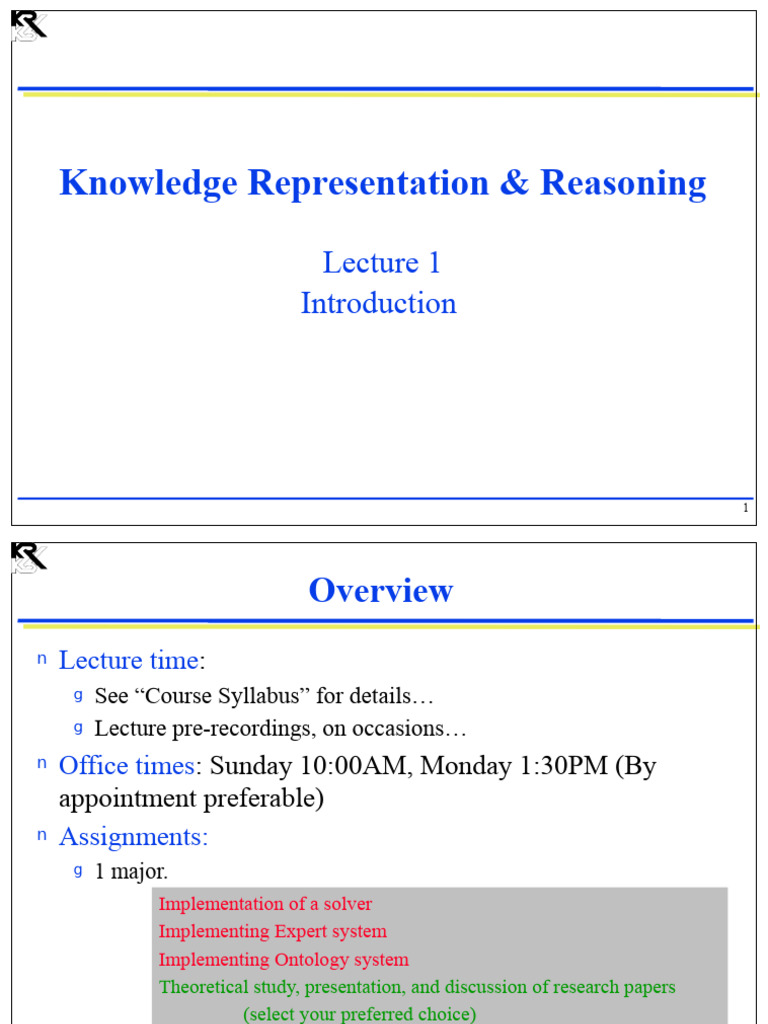 LM01 - Introduction to knowledge representation | PDF | Knowledge Representation And Reasoning ...