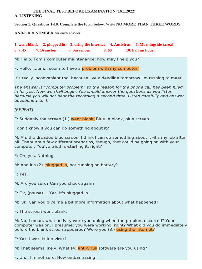 KEYS TO THE FINAL TEST BEFORE EXAMINATION | PDF | Climate Change ...