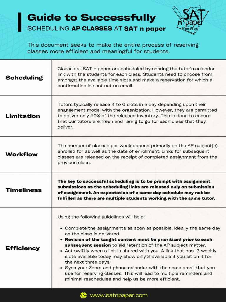 Guide to Successfully scheduling AP Classes at SAT n paper | PDF