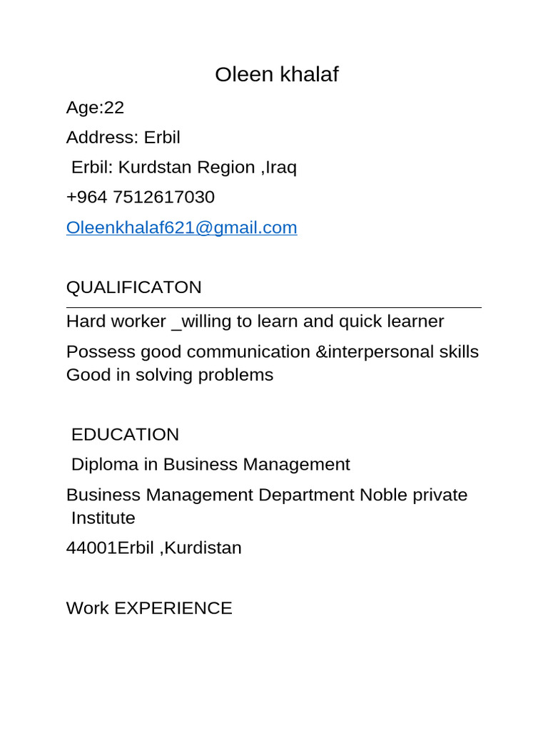 Resume of Oleen Khalaf - Business Graduate | PDF
