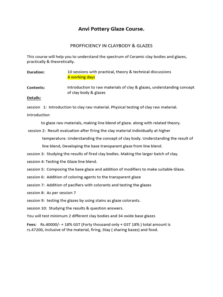 Pottery Glaze & Clay Course | PDF