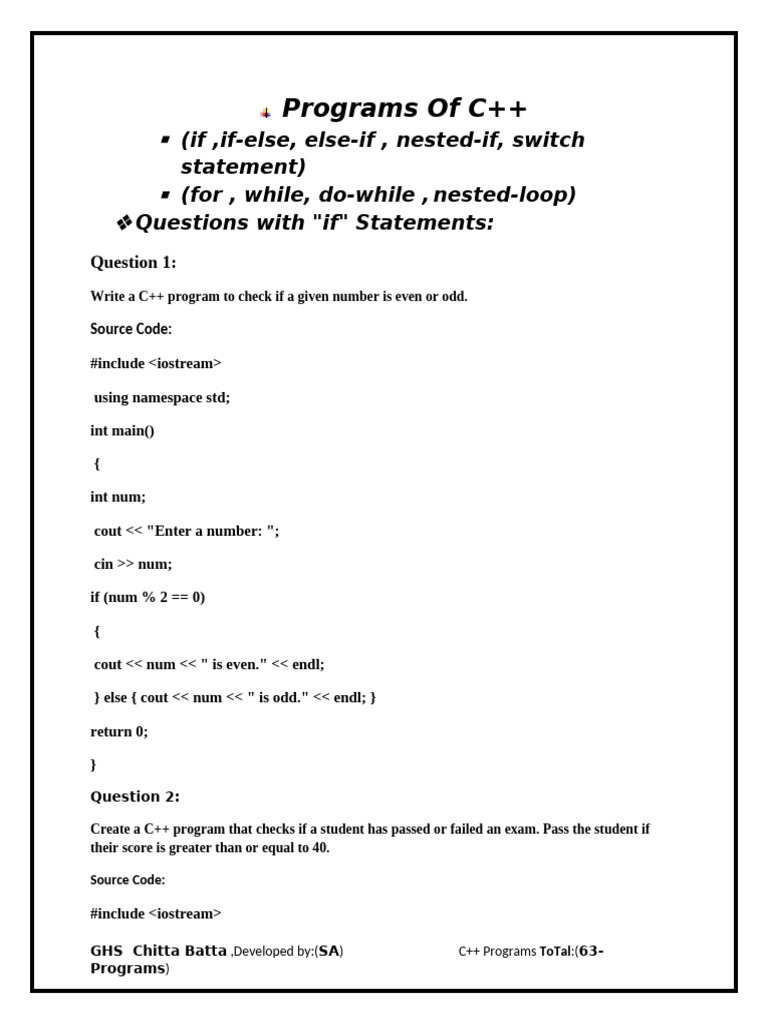 C++ Programs Questions | PDF | Namespace | C++