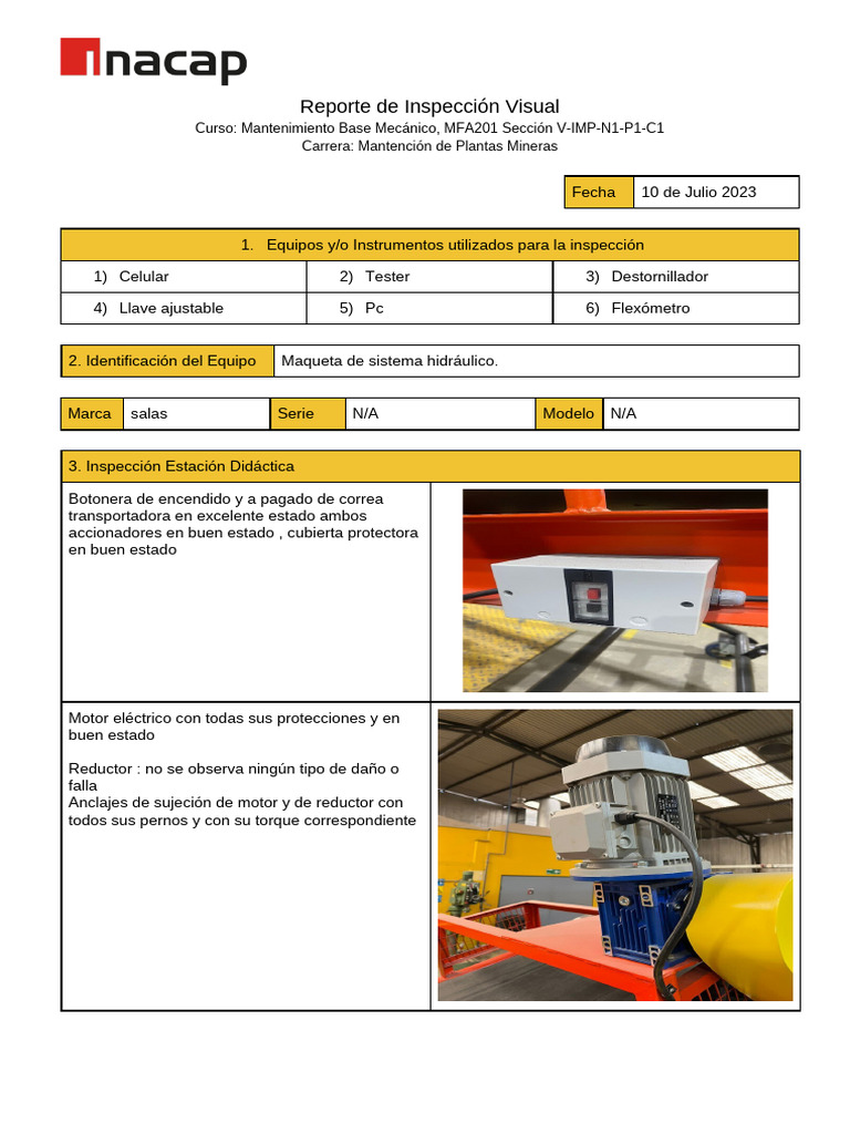Reporte de InspeccioÌn Visual Ejemplo Correa Trasnsportadora | PDF | Engranaje | Bienes ...