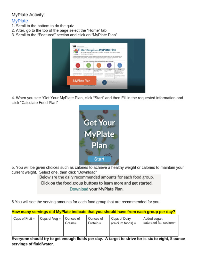 2023 Copy of MyPlate Activity | PDF
