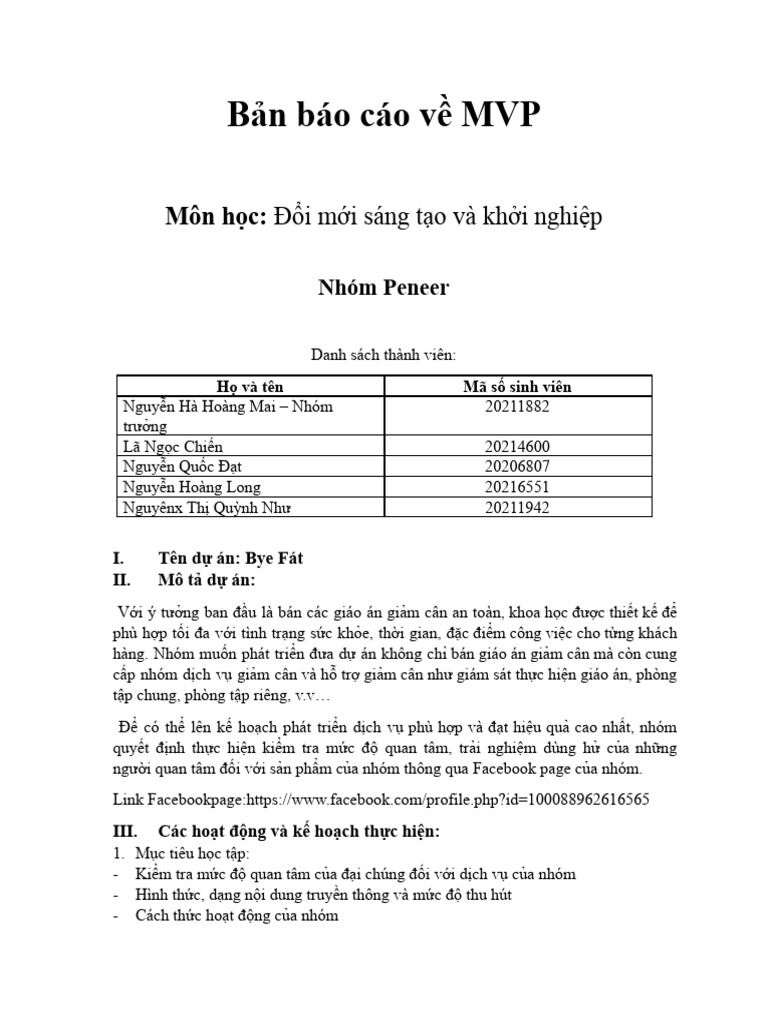 Báo Cáo MVP | PDF