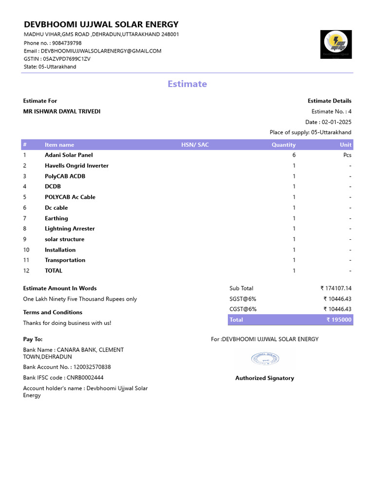 Solar Energy Estimate for Ishwar Trivedi | PDF | Electrical Engineering ...