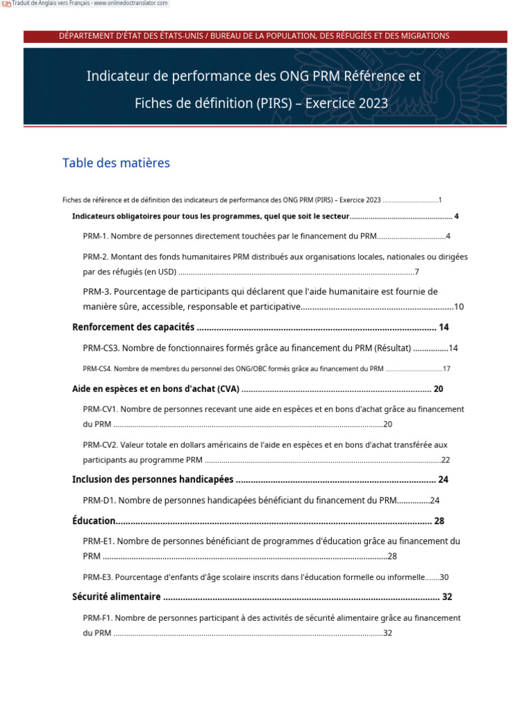 Indicateurs de performance PRM 2023 | PDF | Organisation non ...