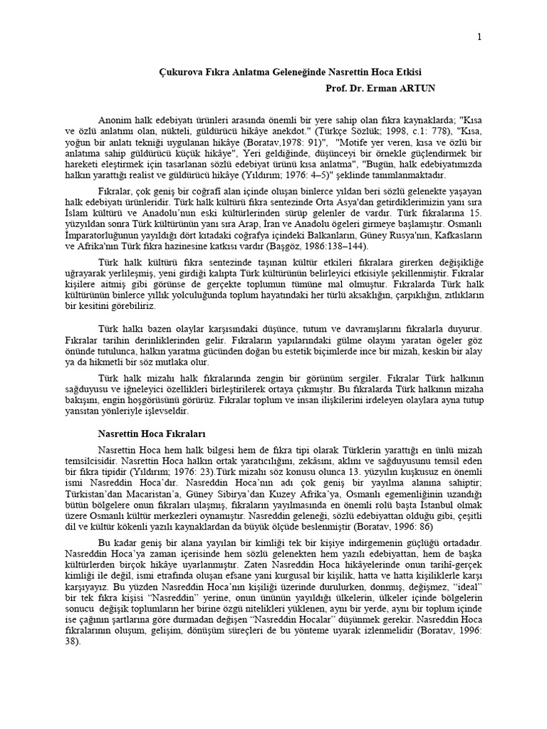 Erman Artun Cukurova Nasrettin Hoca Fikra | PDF