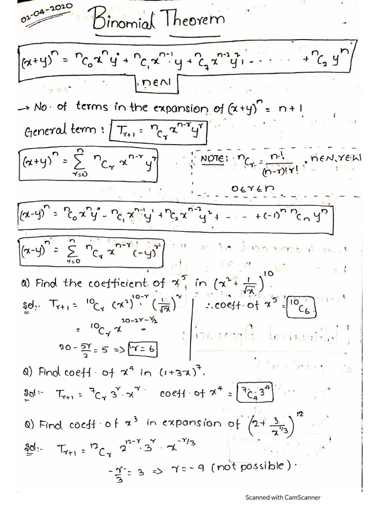 Narayana JEE Maths BINOMIAL THEOREM | PDF
