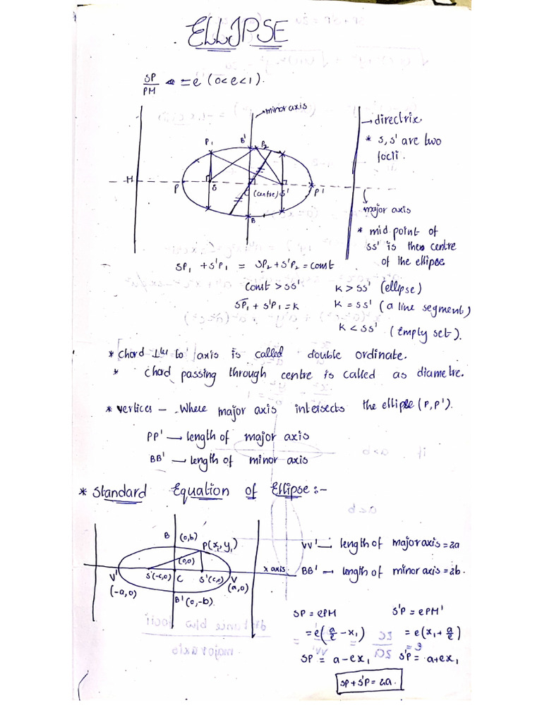 JEE Ellipse Study Notes | PDF