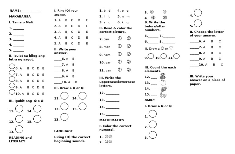 LONG QUIZ ANSWER SHEET | PDF | Writing | Written Communication