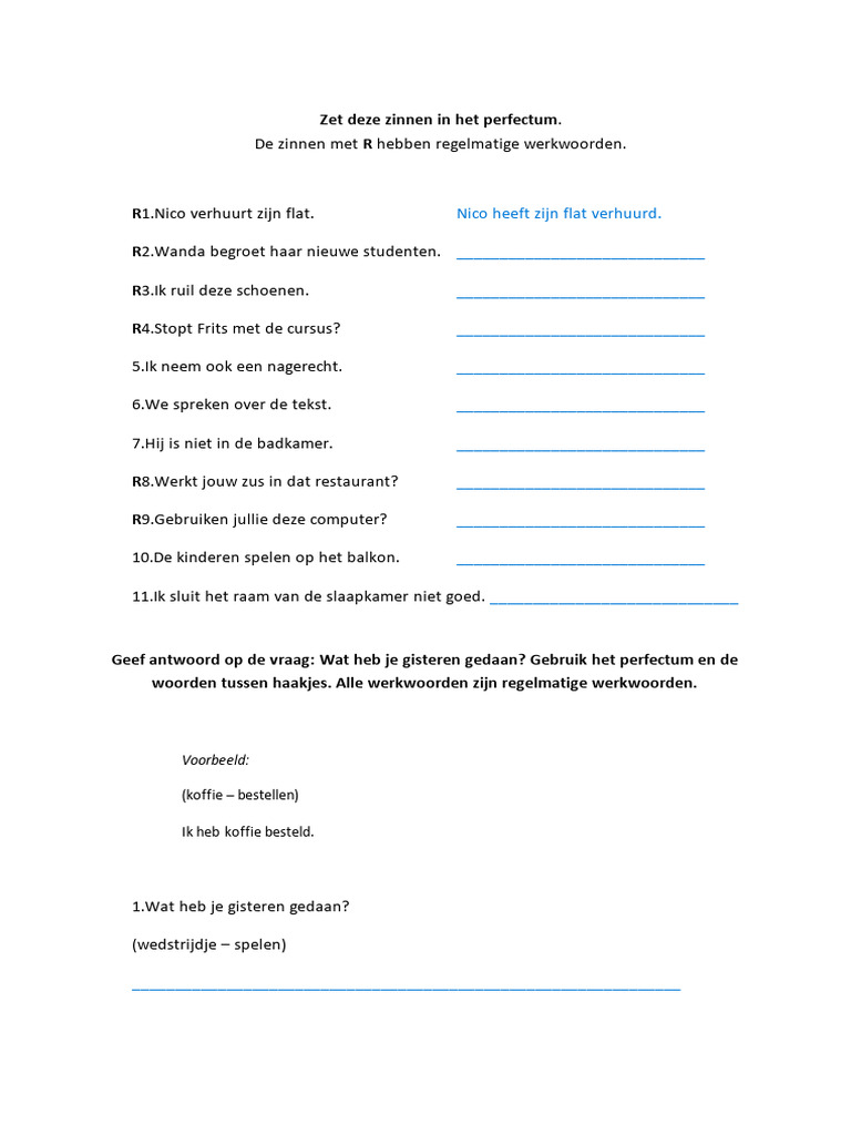 Extra Oefeningen Perfectum | PDF