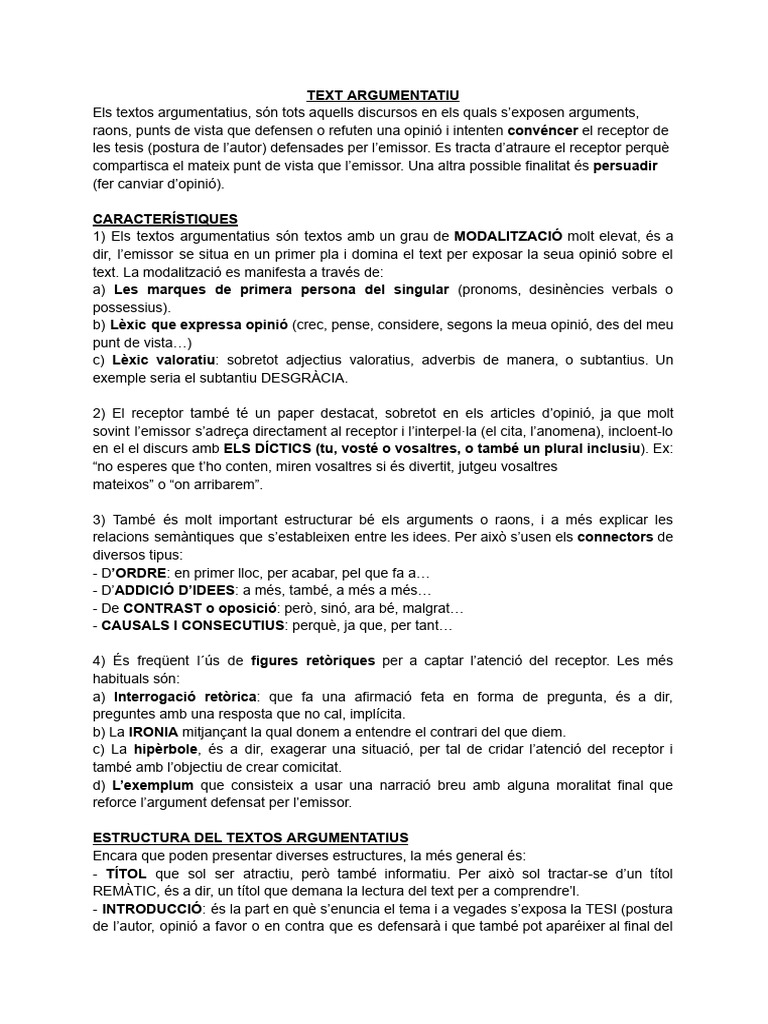Text Argumentatiu. Teoria | PDF