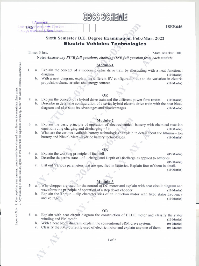Electric Vehicle Question Papers | PDF